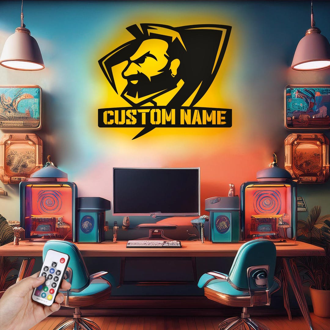 Custom Gamer Tag LED Lighted Metal Wall Art Gamer Name Sign ...