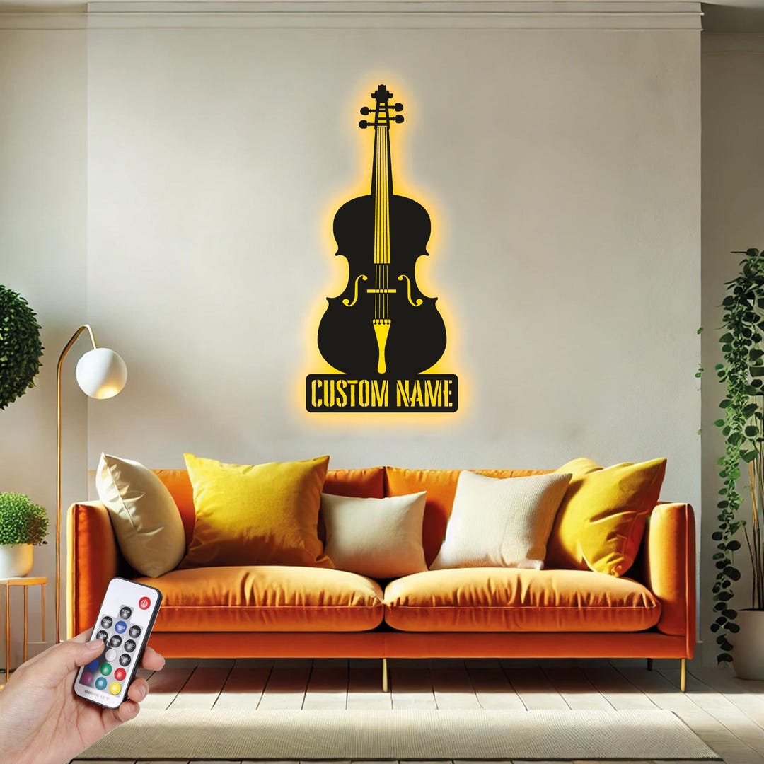 Custom Cello Metal Wall Art With LED Light, Personalized Cellist Name ...
