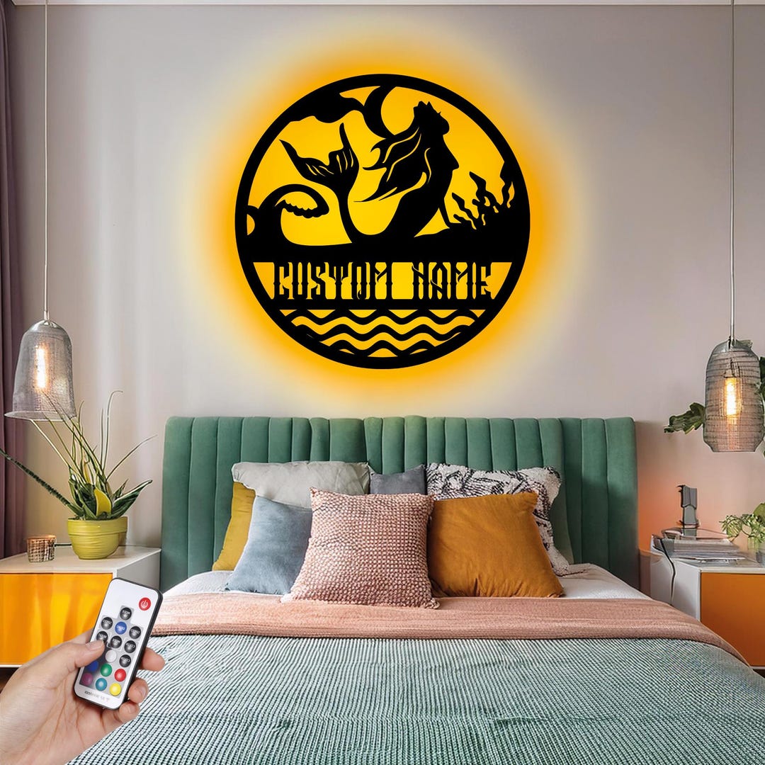 Custom Mermaid Metal Wall Art With LED Light | Personalized Mermaid ...