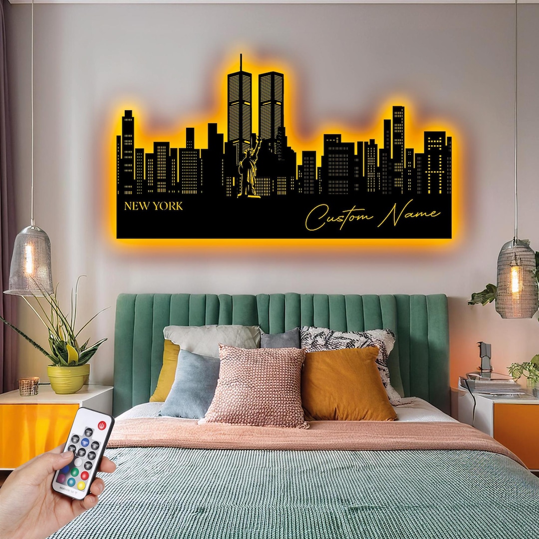 Custom New York City Name Sign Metal Wall Art With LED Light ...