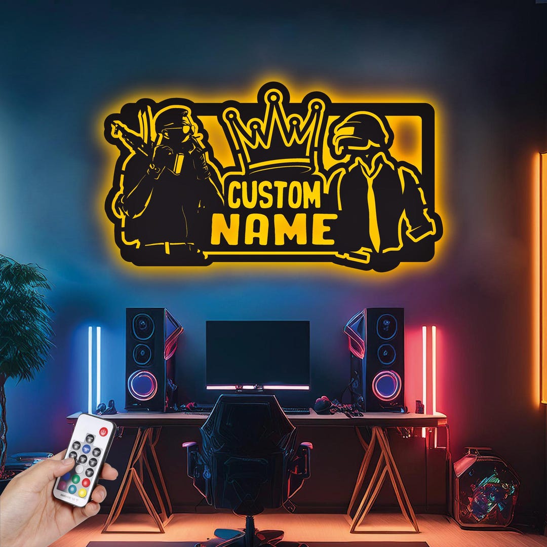 Custom Battle Royale Gamer Tag Metal Wall Art With LED Light ...