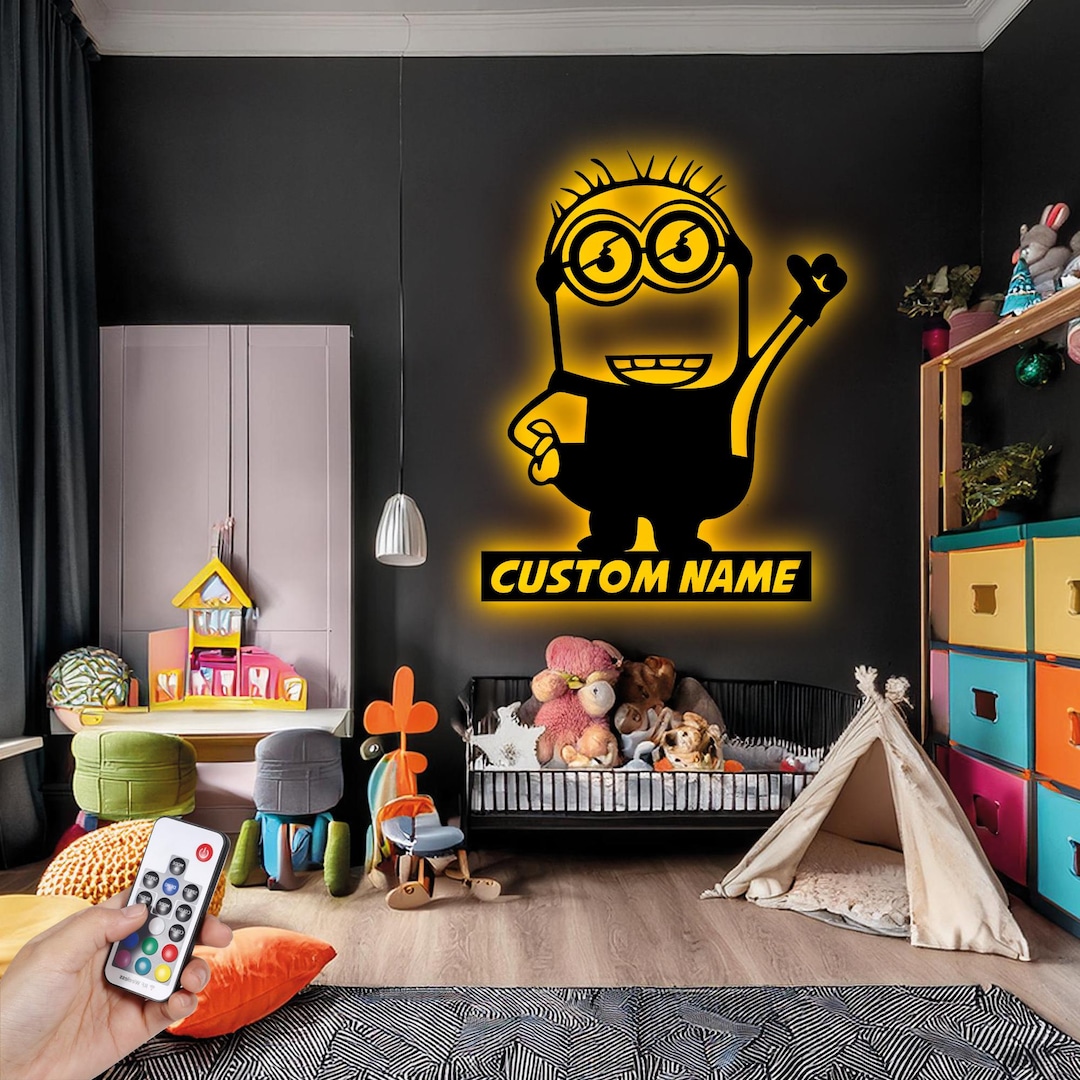 Custom Minions Name Sign LED Metal Wall Art | Personalized Kids Decor ...