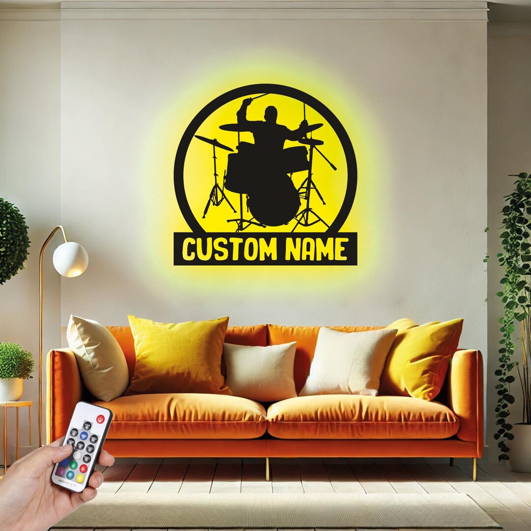 Custom Drummer Metal Wall Art With LED Light, Personalized Drummer Name ...