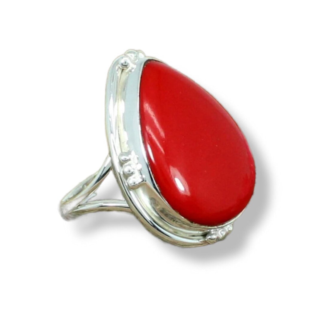 Red Coral Gemstone Ring Beautiful Bezel Setting Ring 925 - Etsy