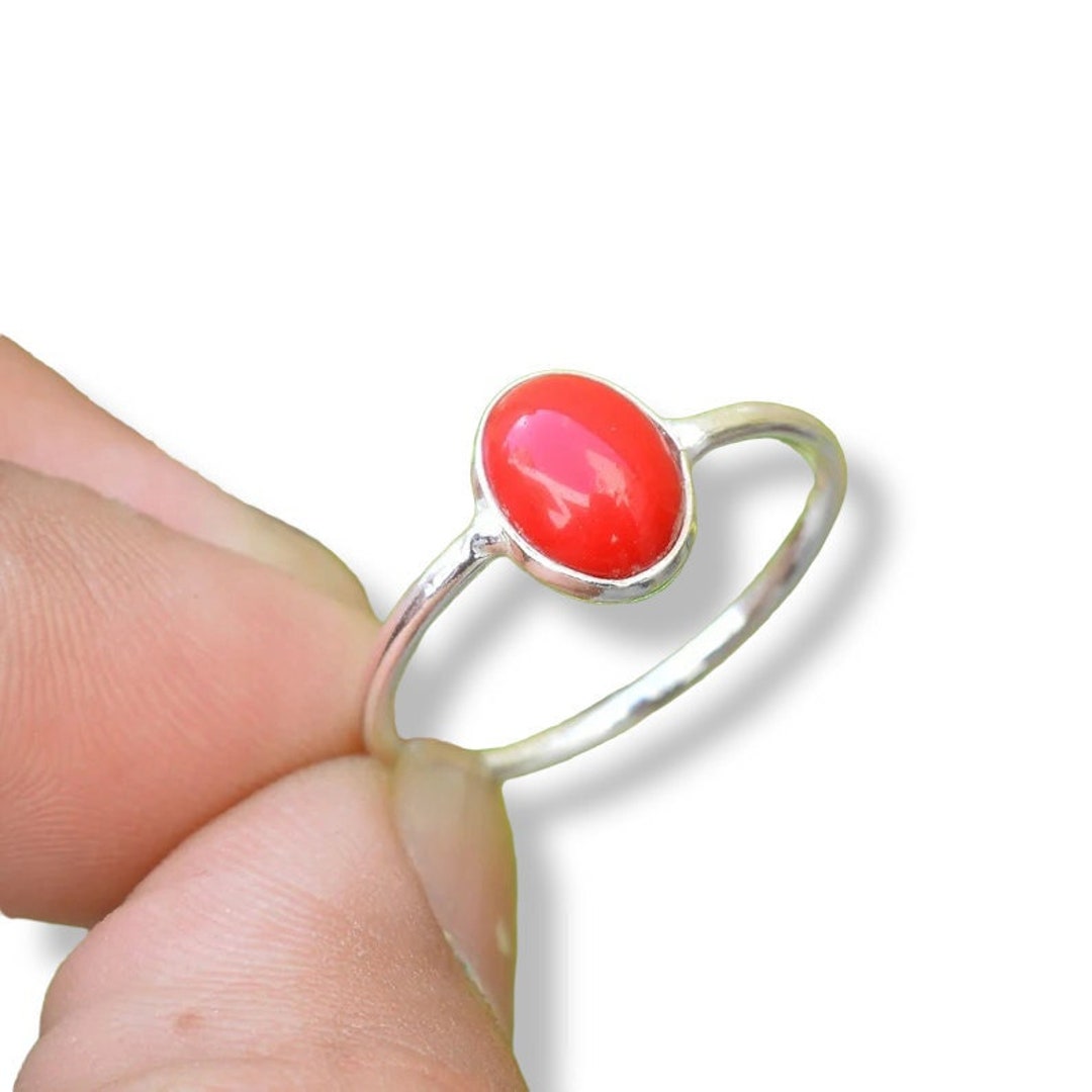 Red Oral Gemstone Ring Beautiful Bezel Setting Ring 925 - Etsy