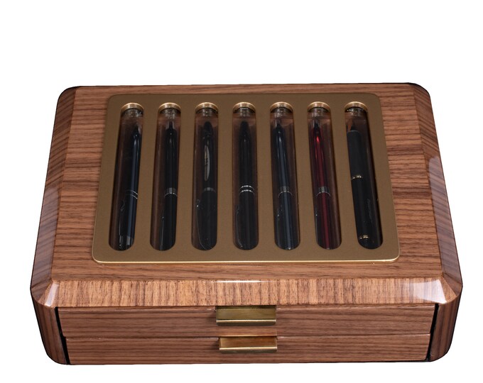 Walnut Wood Pen Display, Pen Collection Storage Case Office Desk ...