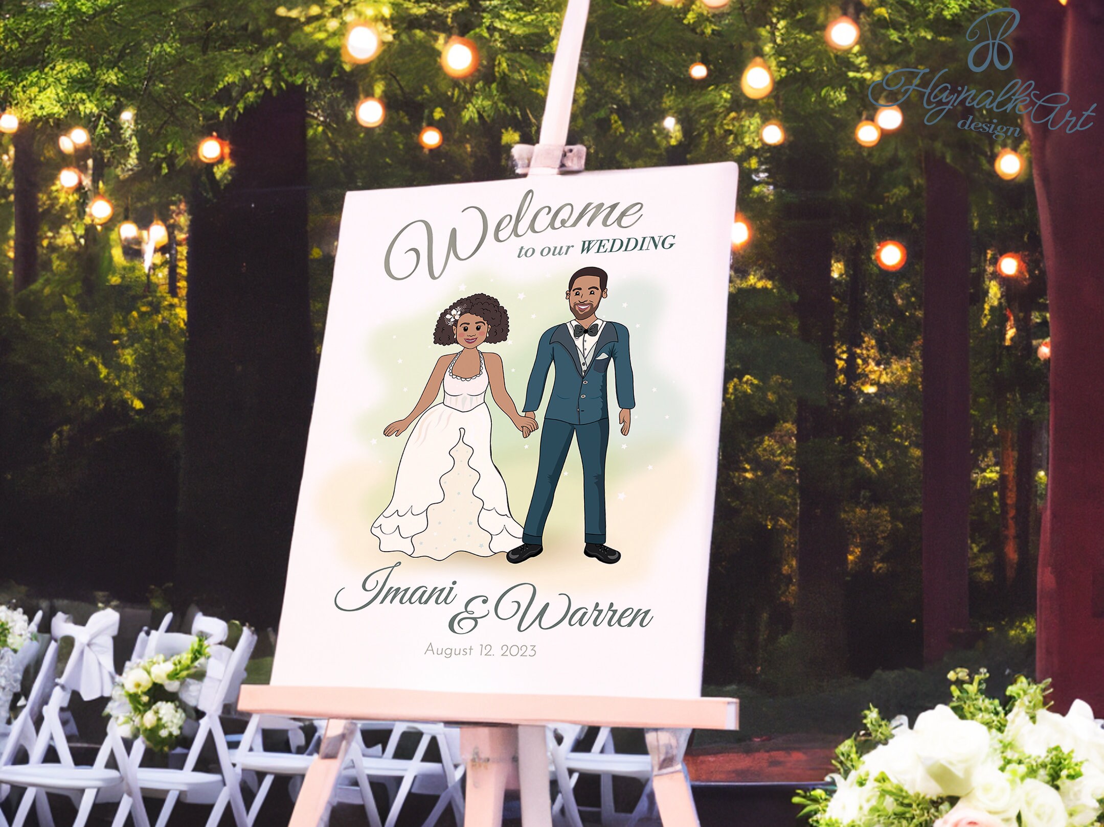 Cartoon Welcome Sign With Couple Portrait Wedding Welcome Sign Cartoon ...