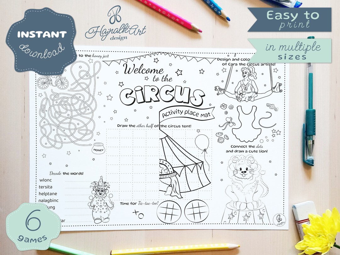 Circus Activity Placemat for Kids Circus Themed Activities Carnival ...