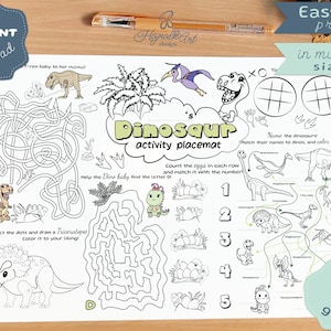 Printable Dinosaur Activity Placemat Dino Coloring Table Mat - Etsy