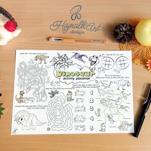 Printable Dinosaur Activity Placemat Dino Coloring Table Mat - Etsy