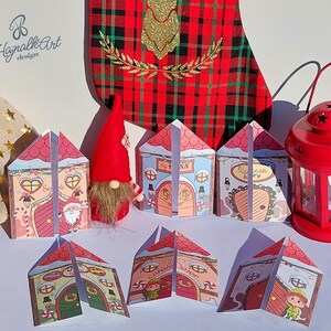 Set of 6 Printable North Pole Christmas Cards, Elf Village Paper Houses ...