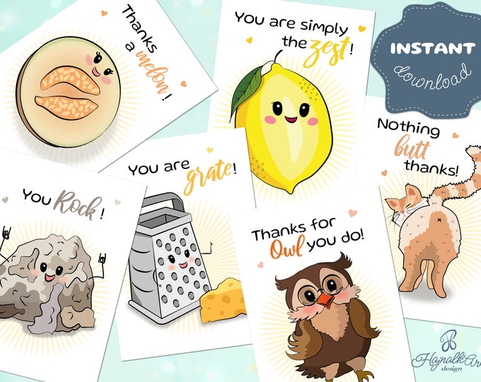 Printable Funny Appreciation Card Bundle Thank You Cards Set of 6 Punny ...