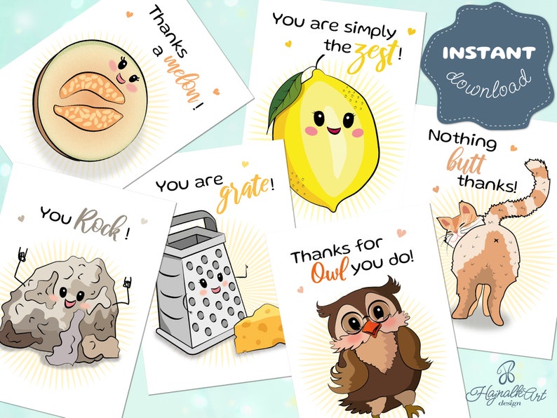 Printable Funny Appreciation Card Bundle Thank You Cards Set of 6 Punny ...