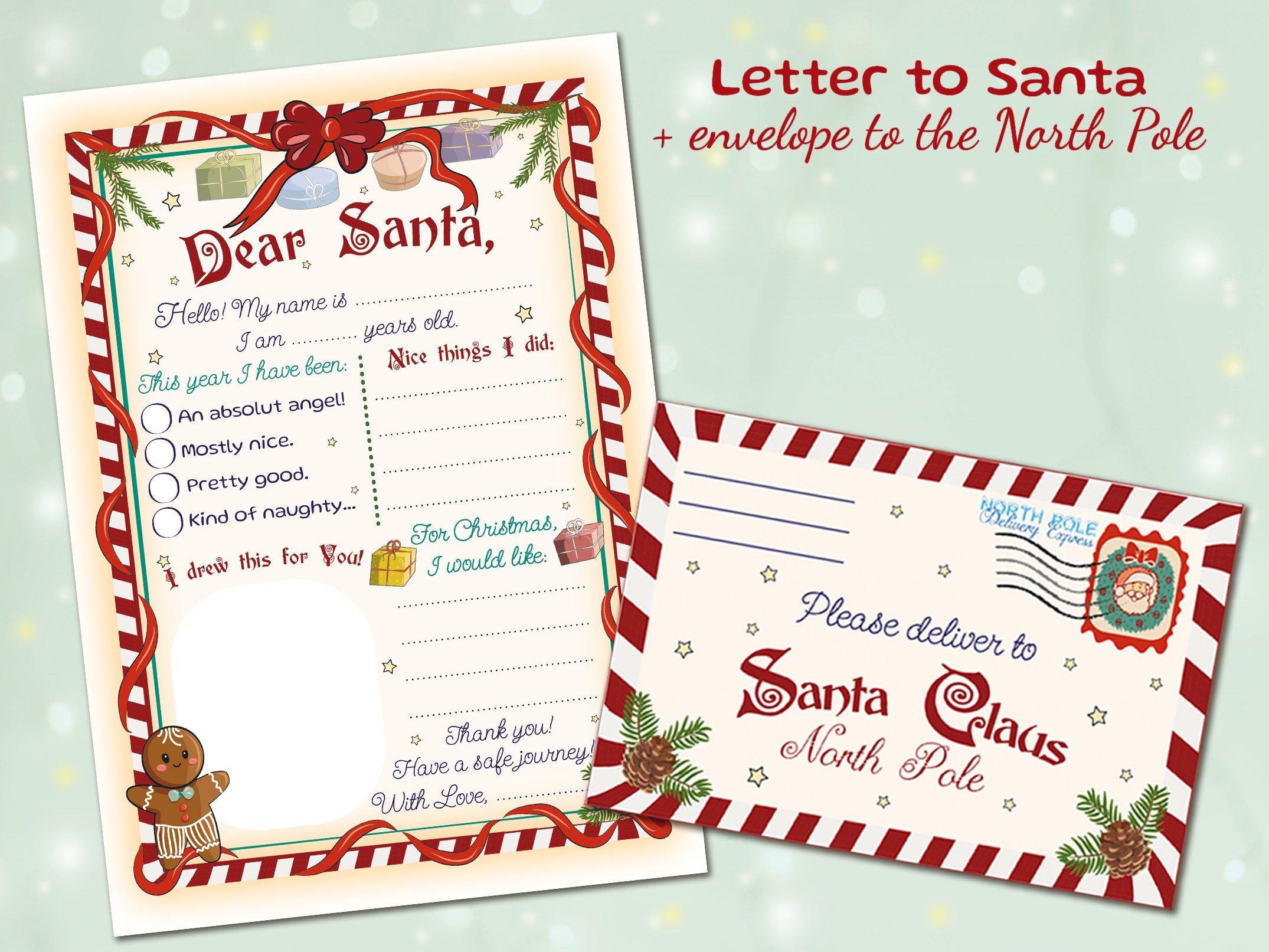 Printable Letter to Santa Santa Letter Kit Kids Letter to - Etsy