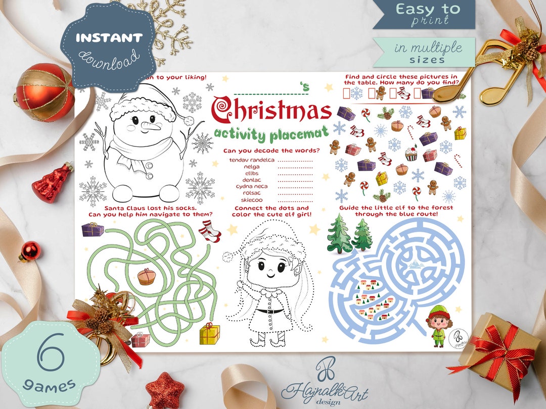 Christmas Activity Placemat Printable, Christmas Party Games for Kids ...