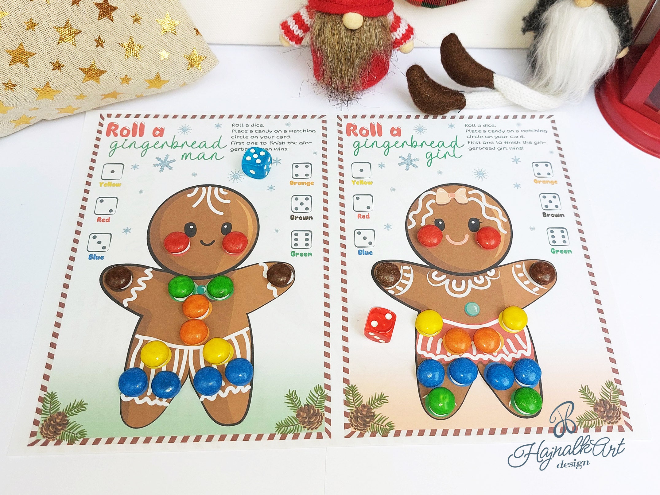 Roll a Gingerbread Man & Girl Printable Christmas Game With Candy, Roll ...