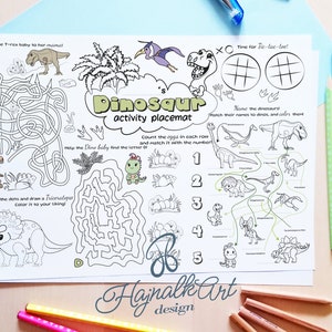 Printable Dinosaur Activity Placemat Dino Coloring Table Mat - Etsy