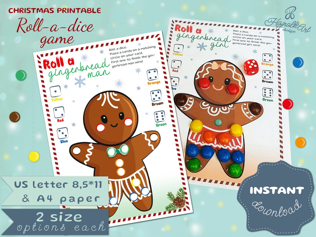 Roll a Gingerbread Man & Girl Printable Christmas Game With Candy, Roll ...