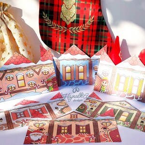 Set of 6 Printable North Pole Christmas Cards, Elf Village Paper Houses ...