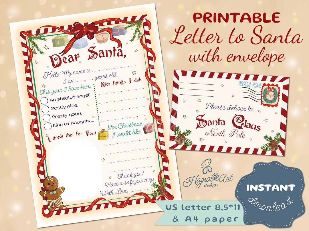 Printable Letter to Santa, Santa Letter Kit, Kids Letter to Santa ...