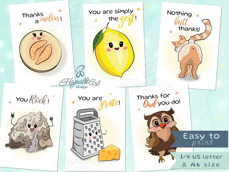 Printable Funny Appreciation Card Bundle Thank You Cards Set of 6 Punny ...