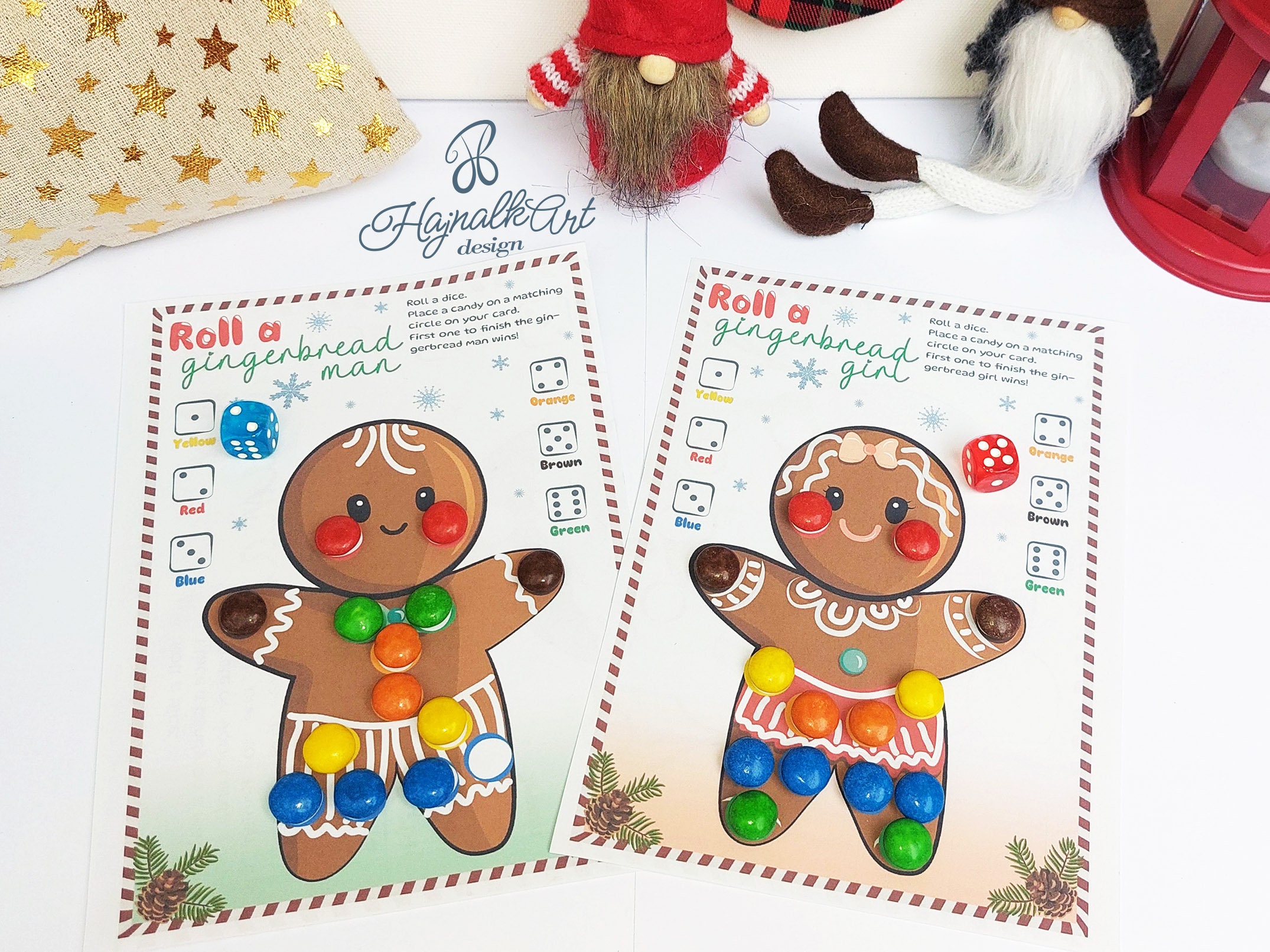 Roll a Gingerbread Man & Girl Printable Christmas Game With Candy, Roll ...