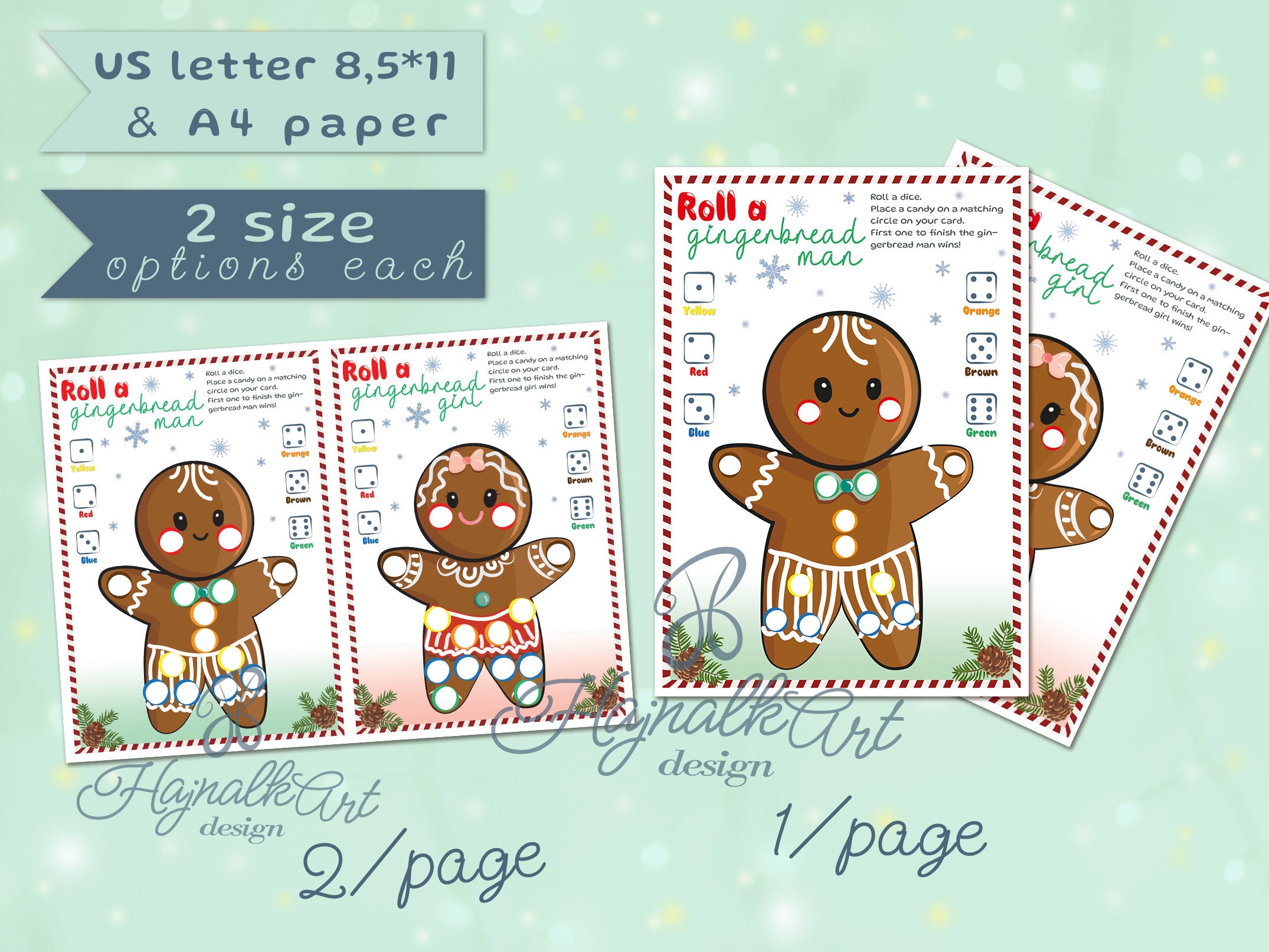 Roll a Gingerbread Man & Girl Printable Christmas Game With Candy, Roll ...