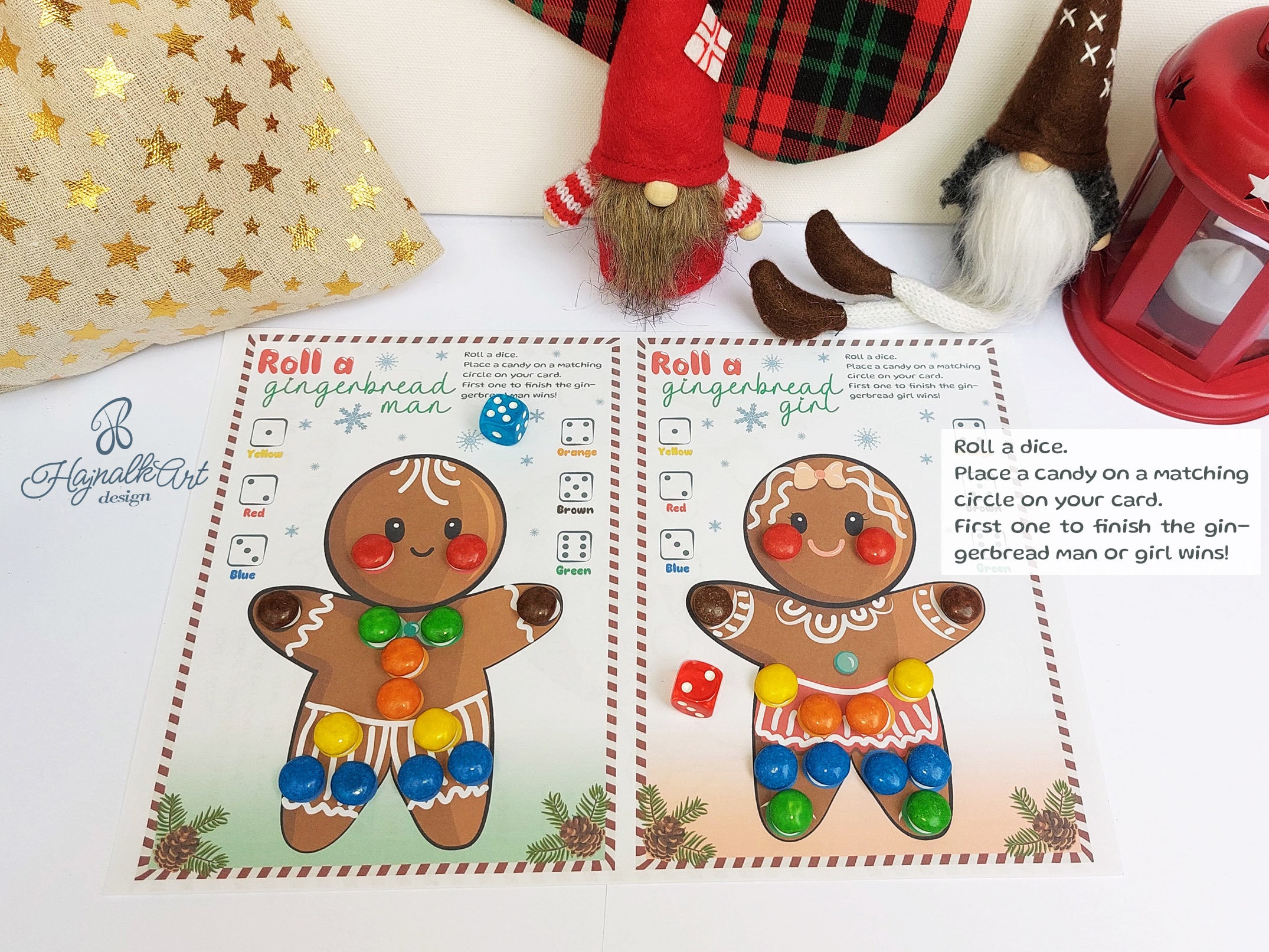 Roll a Gingerbread Man & Girl Printable Christmas Game With Candy, Roll ...