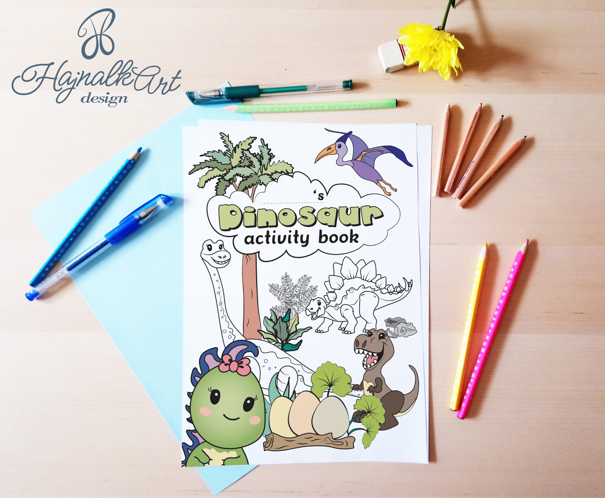Dinosaur Activity Book, Preschool Coloring Pages, Fun Games (digital ...