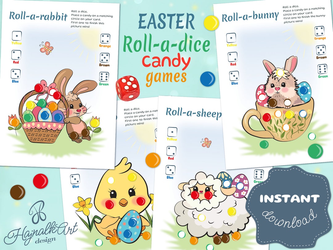 Easter Roll a Dice Candy Games Printable Roll a Rabbit Bundle Fun Roll ...