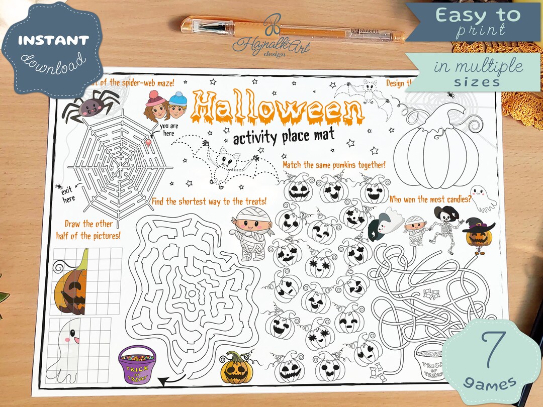 Halloween Activity Placemat, Halloween Party Placemat, Halloween ...