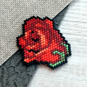Red Rose Brick Stitch Pattern, Beading Rose Earrings or Pendant Pattern ...