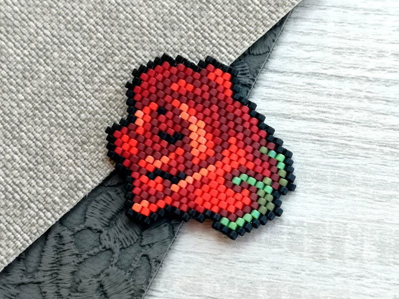Red Rose Brick Stitch Pattern, Beading Rose Earrings or Pendant Pattern ...