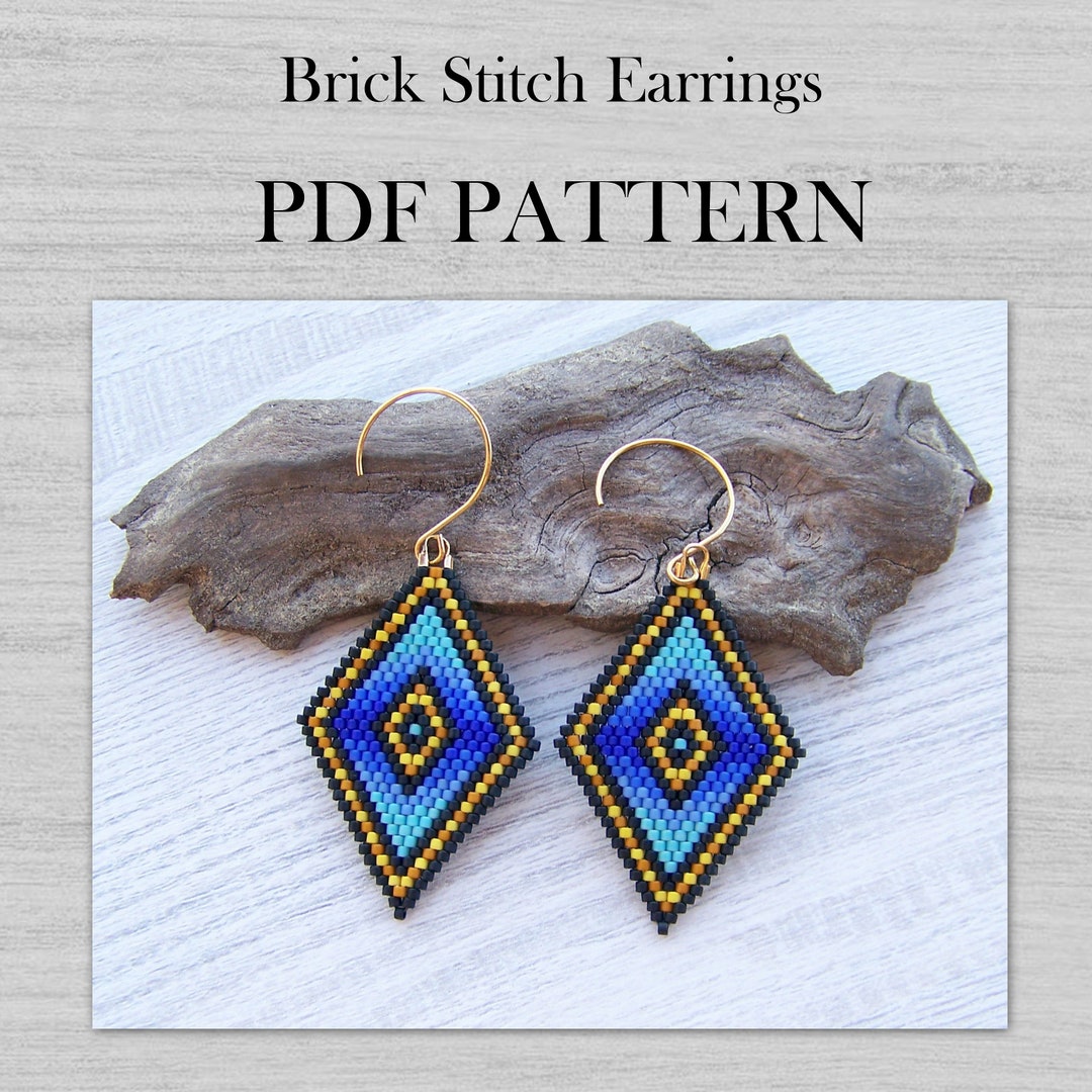 Brick Stitch Diamond Shaped Beaded Earrings Pattern, Geometric Blue ...