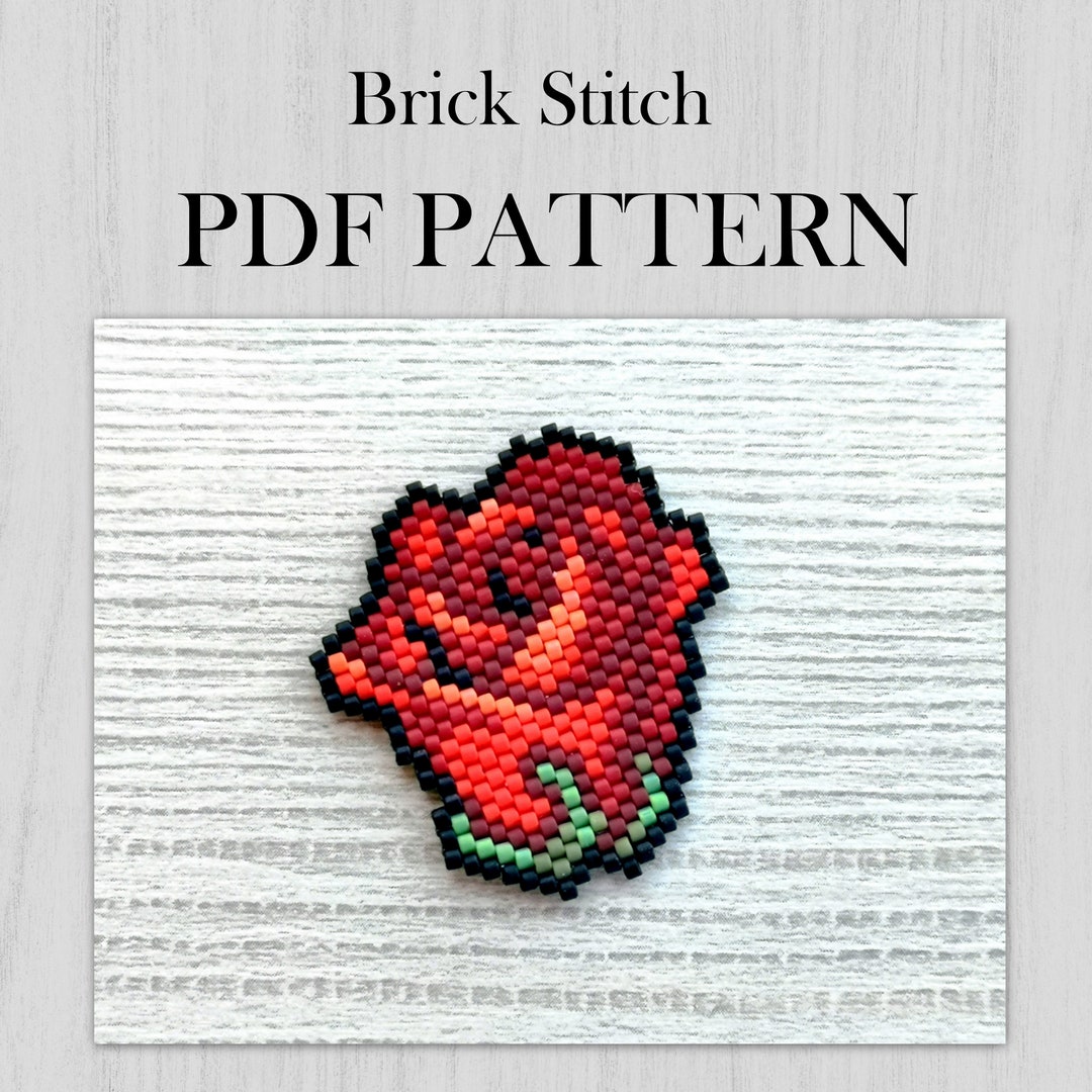 Red Rose Brick Stitch Pattern, Beading Rose Earrings or Pendant Pattern ...