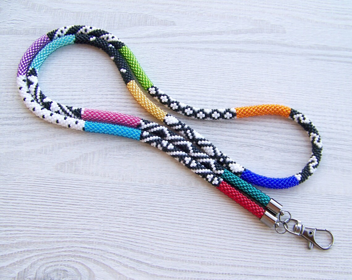 PDF Bead Crochet Lanyard Pattern, Statement Modern Geometric Lanyard ...