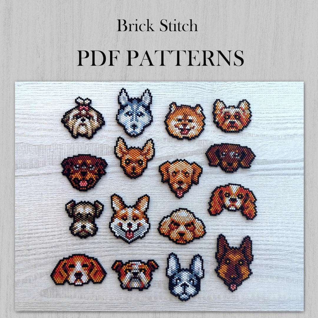 Set of Dogs Brick Stitch Patterns, 16 Beading Graph PDF Files Instant ...