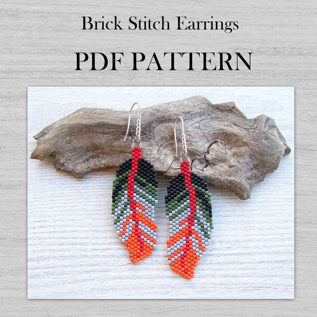 Feather Brick Stitch Earrings PDF Pattern, Colorful Autumn Style Miyuki ...