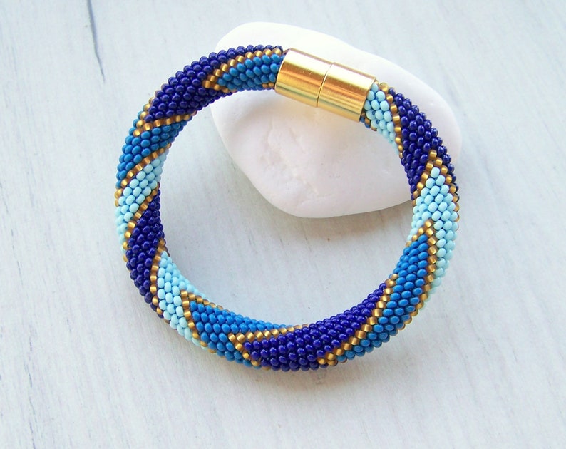 Bead Crochet Bracelet Pattern Seed Bead Pattern Blue Gold - Etsy
