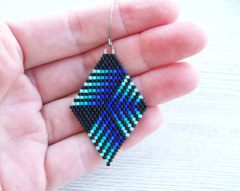 Blue Turquoise Geometric Abstract Rhombus Earrings Brick Stitch Pattern ...