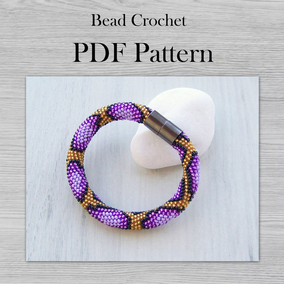 PDF Pattern for Beaded Crochet Bracelet, Purple Violet Python Bracelet ...