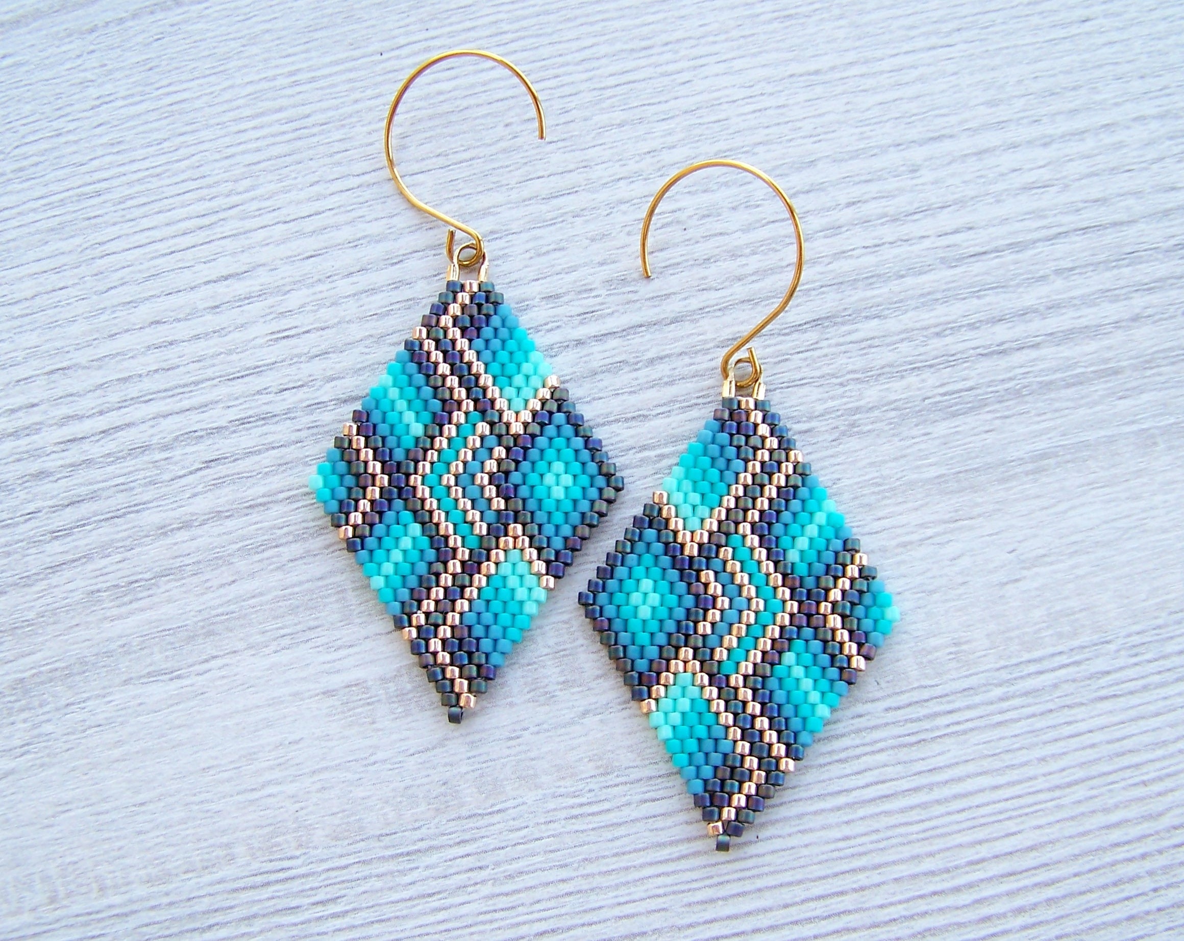 Brick Stitch Diamond Shaped Beaded Earrings Pattern, Geometric ...
