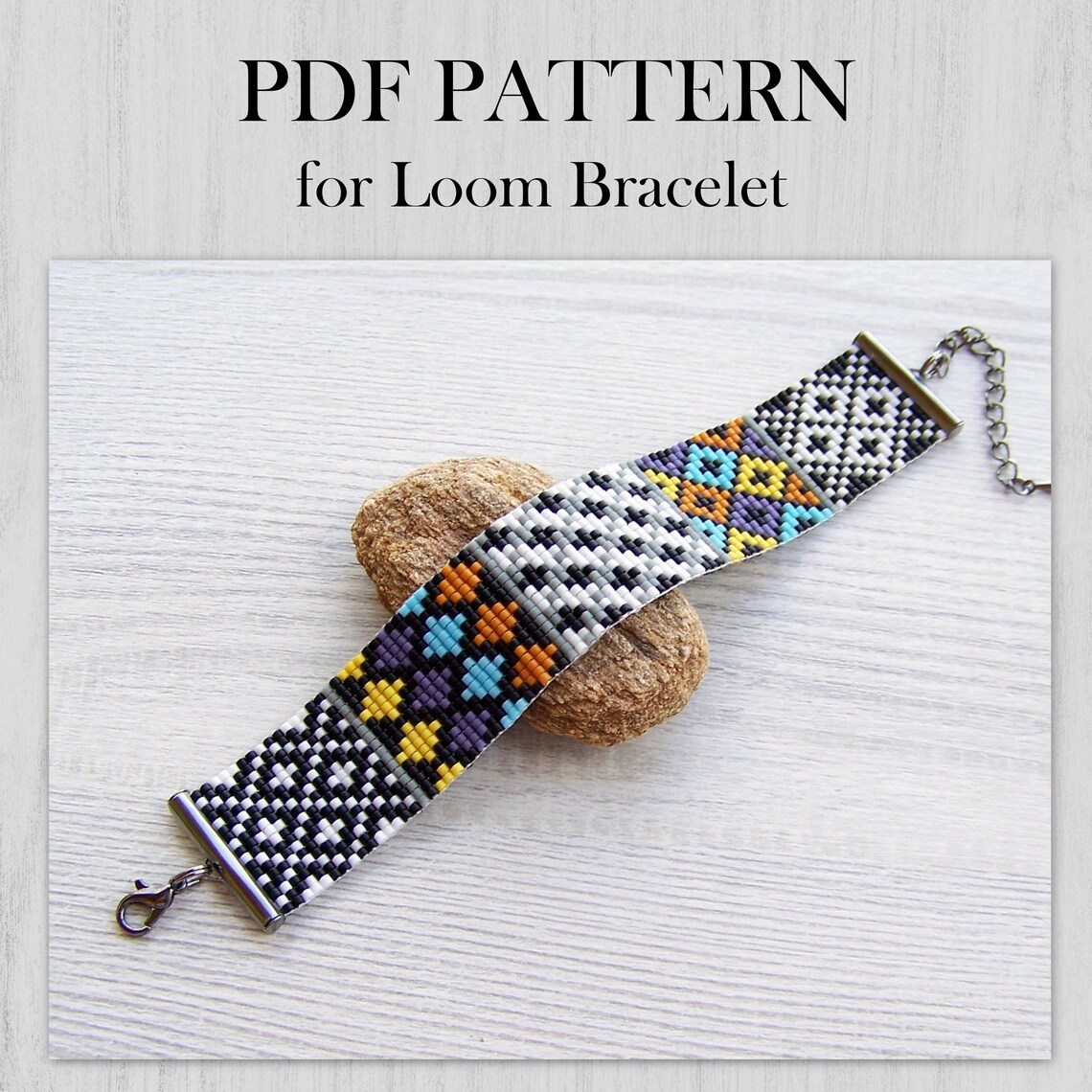 Loom Beading Pattern, Patchwork Modern Miyuki Delica Beads Bracelet PDF ...