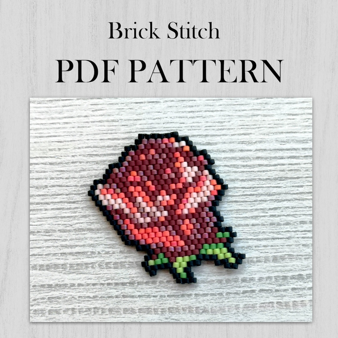 Pink Rose Flower PDF Pattern, Brick Stitch Pattern, Beading Rose ...