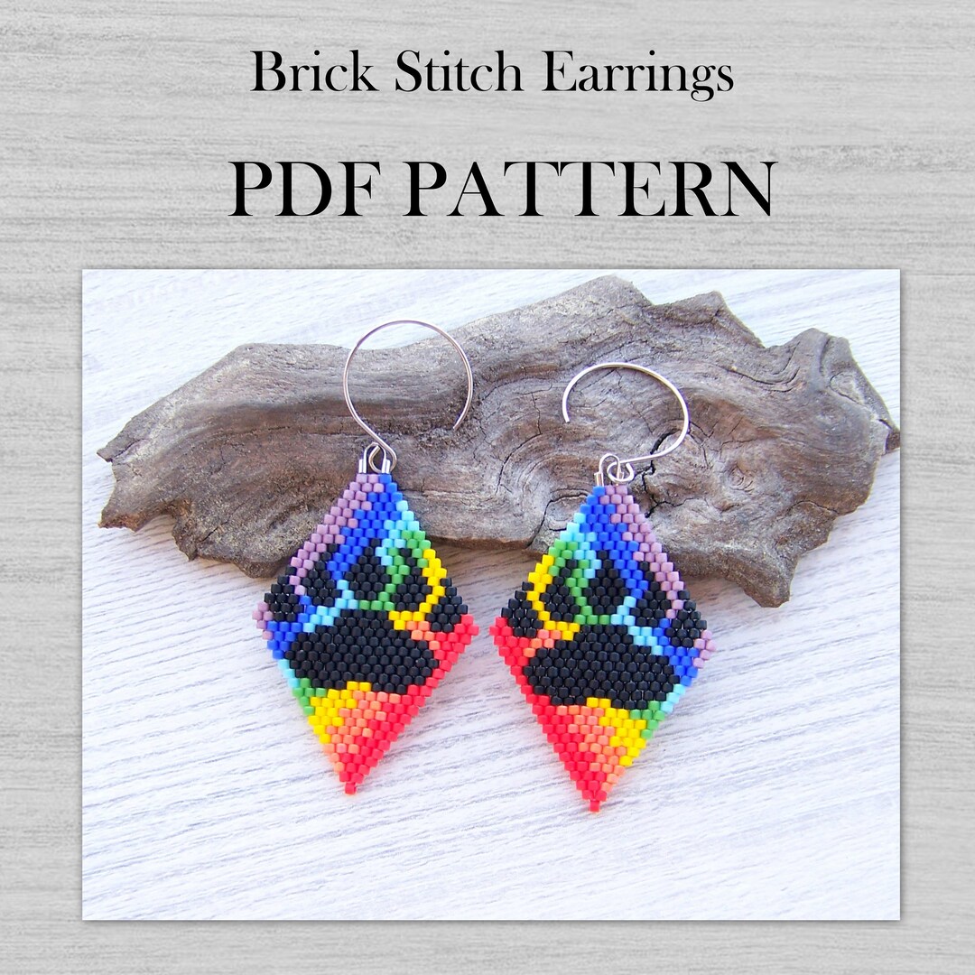 Rainbow Paw Brick Stitch Earrings PDF Pattern, Modern Pride Rhombus ...
