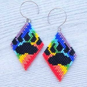 Rainbow Paw Brick Stitch Earrings PDF Pattern, Modern Pride Rhombus ...
