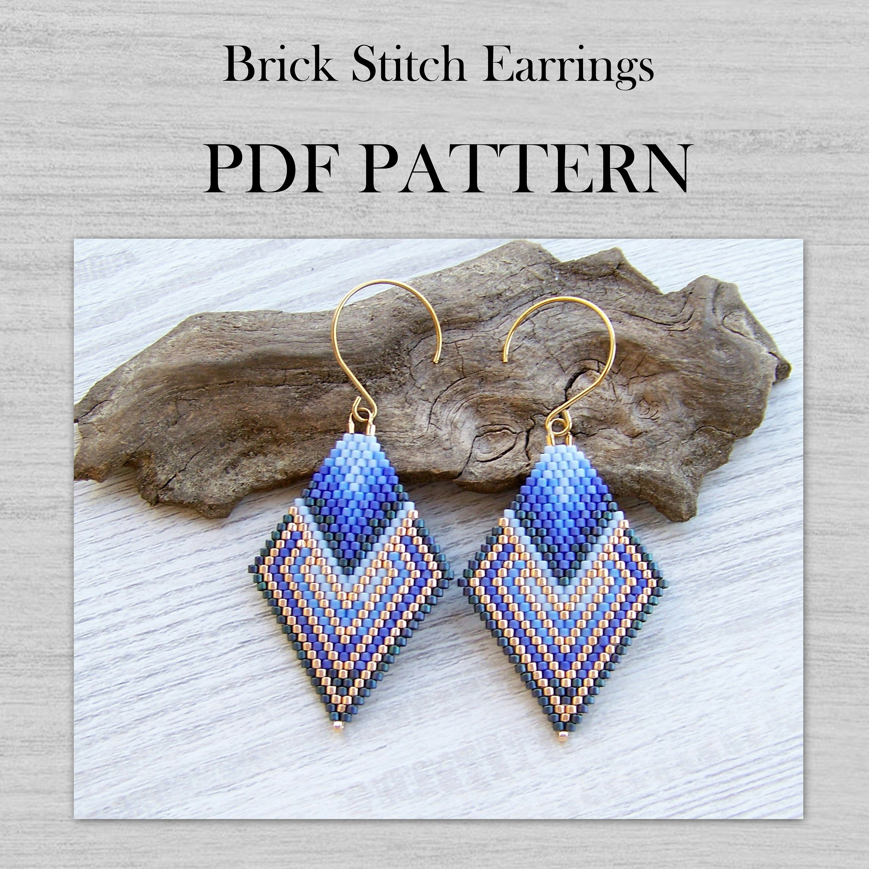 Brick Stitch Diamond Shaped Beaded Earrings Pattern, Blue Shades ...