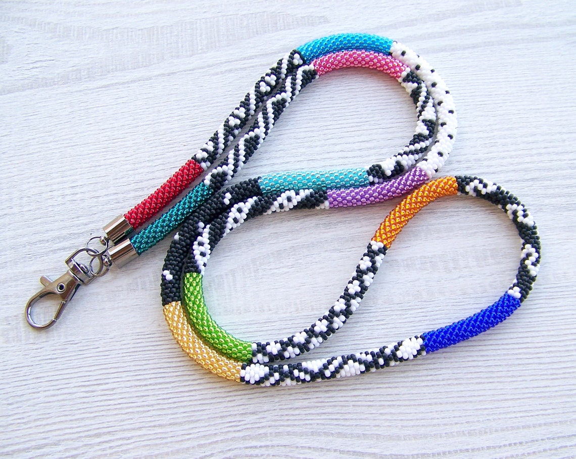 PDF Bead Crochet Lanyard Pattern, Statement Modern Geometric Lanyard ...