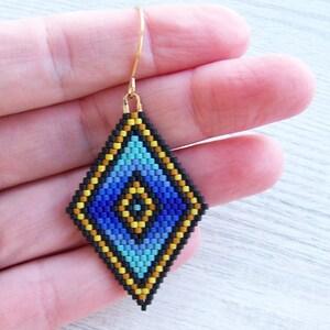 Brick Stitch Diamond Shaped Beaded Earrings Pattern, Geometric Blue ...
