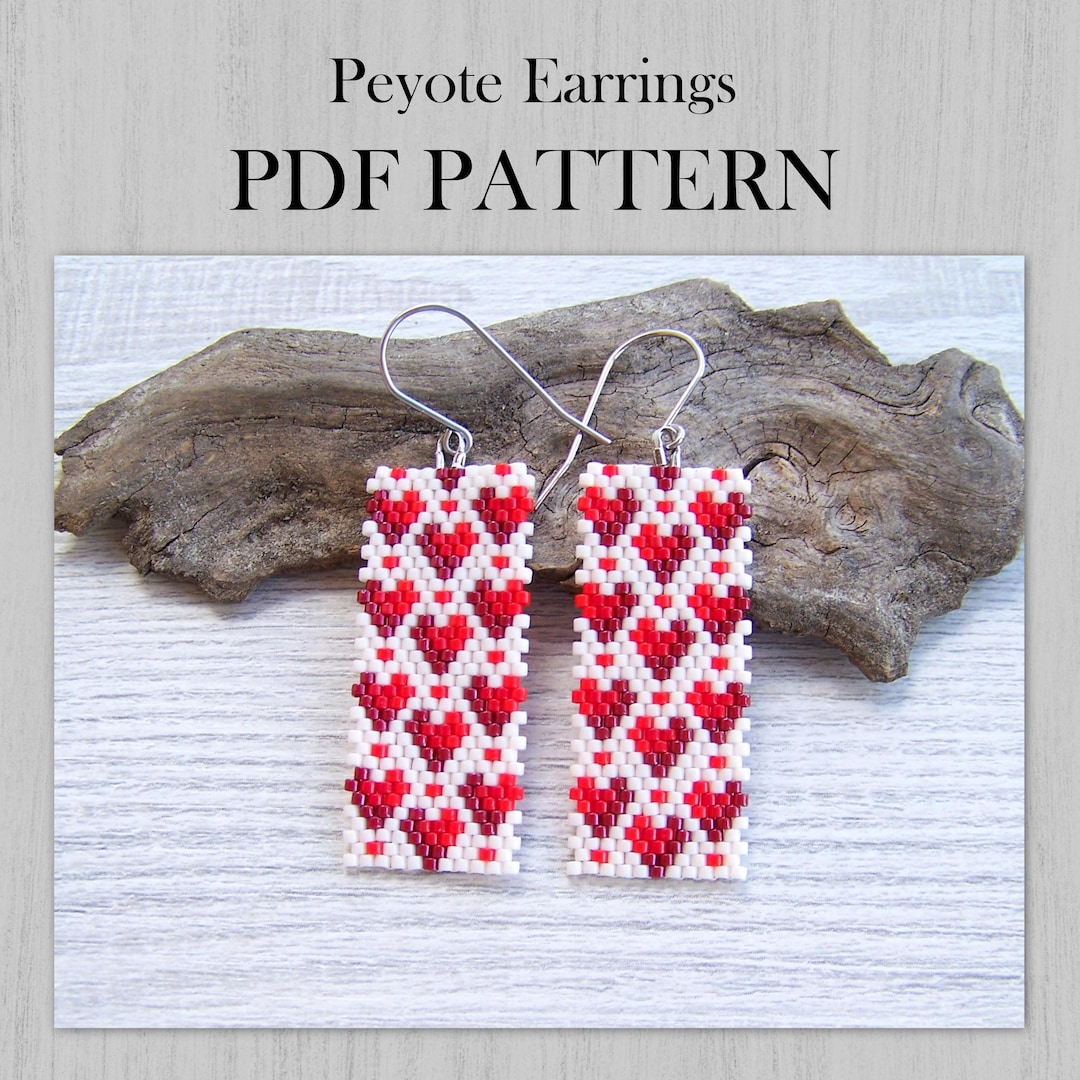Red Hearts Peyote Stitch Earrings PDF Pattern, Valentine Day Earrings ...